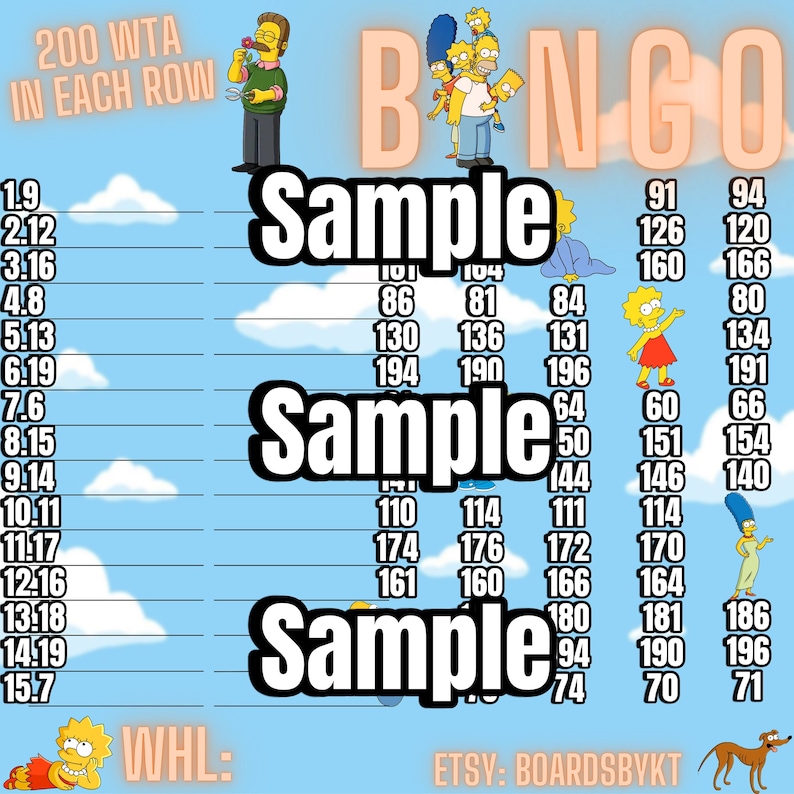Simpsons 200 Double Bingo Board - Etsy