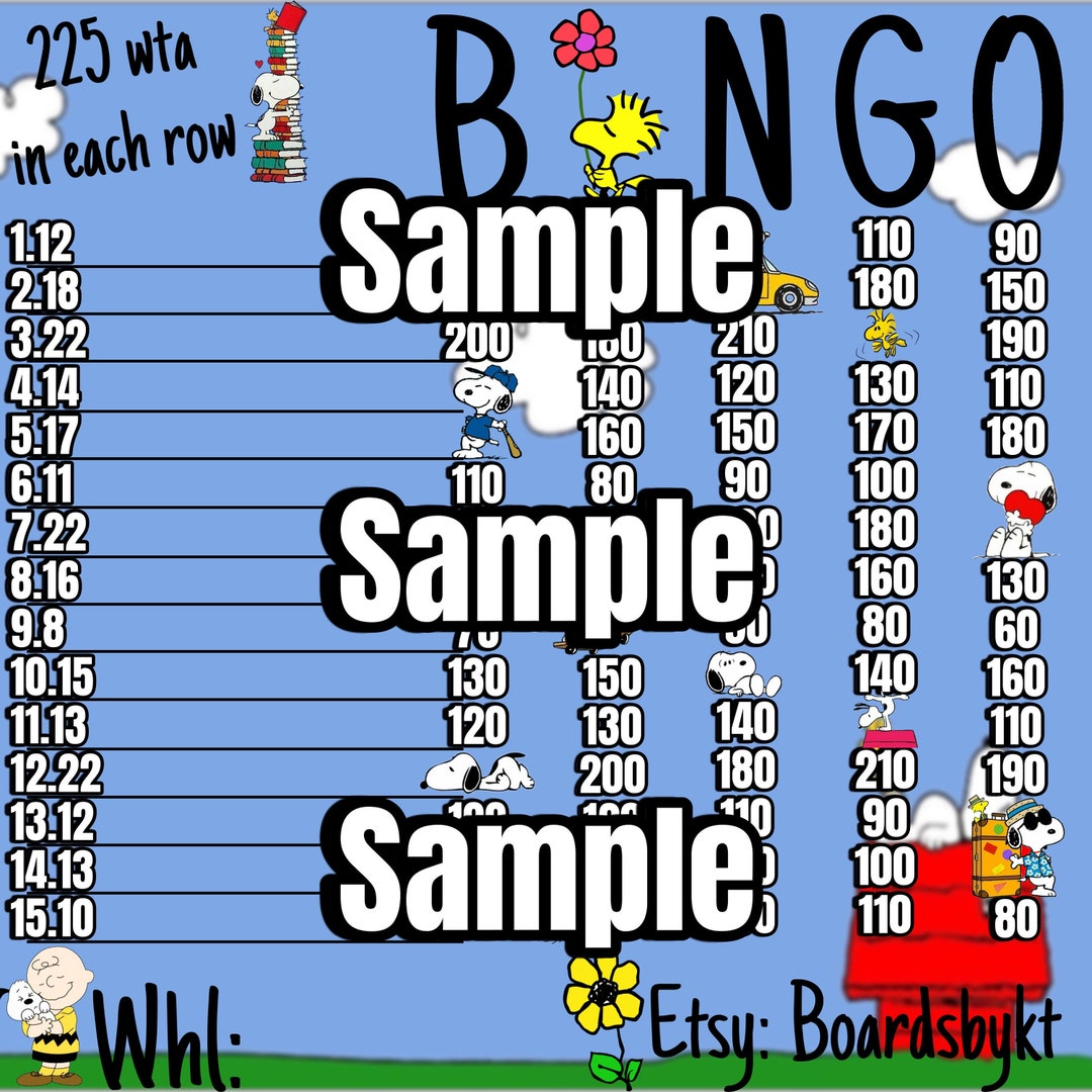 Snoopy 225 Bingo Board - Etsy