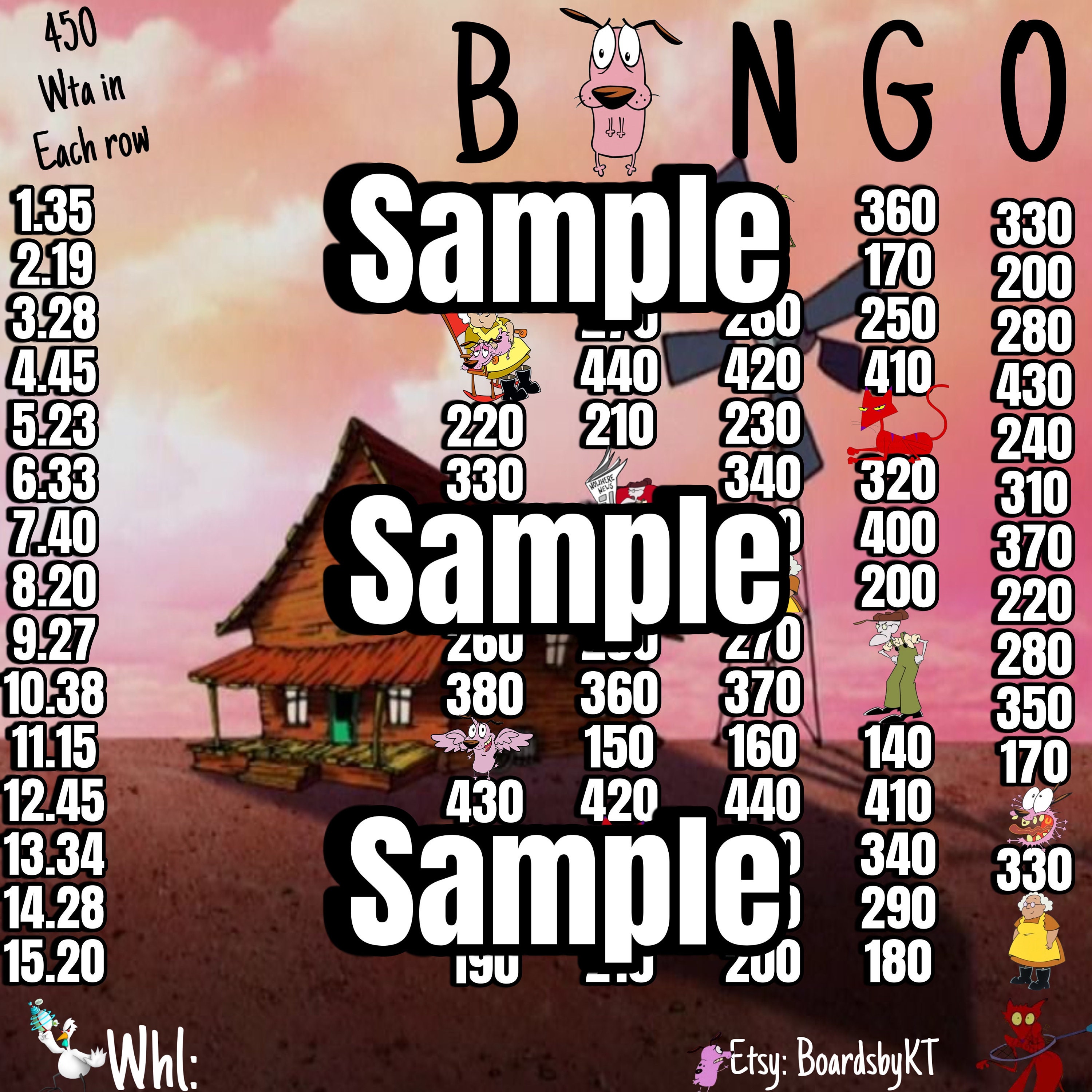Courage the Cowardly Dog 450 Bingo Board - Etsy