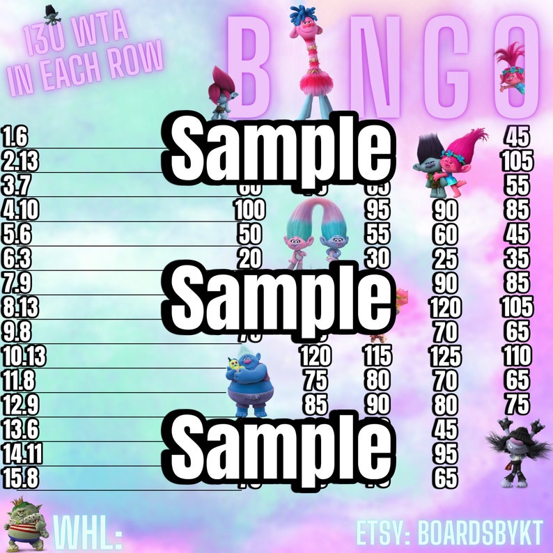 Troll 130 Bingo Board - Etsy