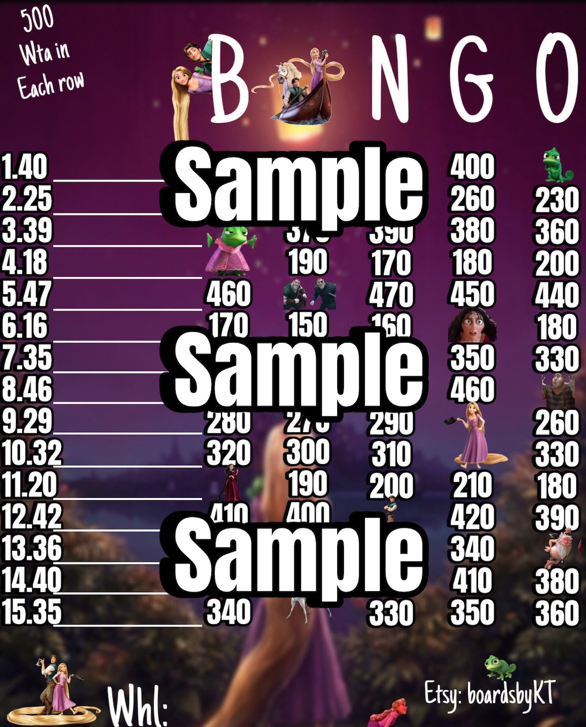 Tangled 500 Bingo Board - Etsy