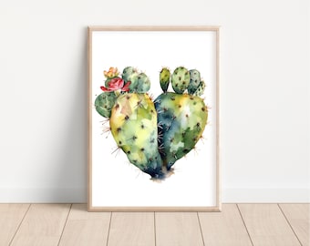 Digital Download, Heart Shaped Cactus Print, Succulent Print, Botanical Art Prints, Botanical ...