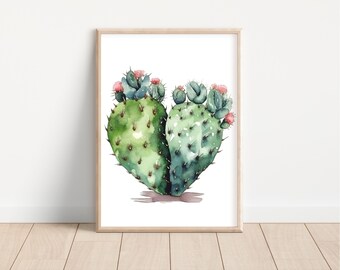 Digital Download, Heart Shaped Cactus Print, Succulent Print, Botanical Art Prints, Botanical ...