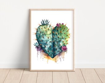 Digital Download, Heart Shaped Cactus Print, Succulent Print, Botanical Art Prints, Botanical ...