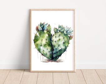 Digital Download, Heart Shaped Cactus Print, Succulent Print, Botanical Art Prints, Botanical ...