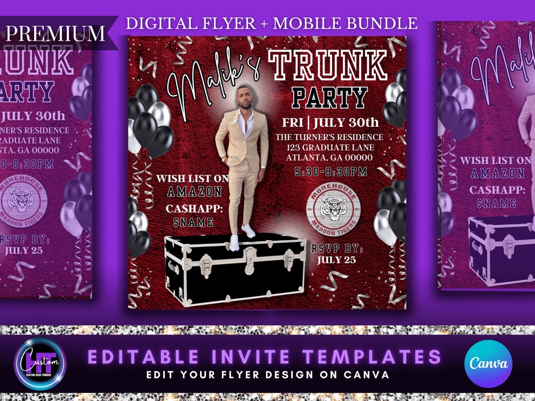 Trunk Party Canva Template (MAROON), Premade Flyer, Social Media Flyer ...