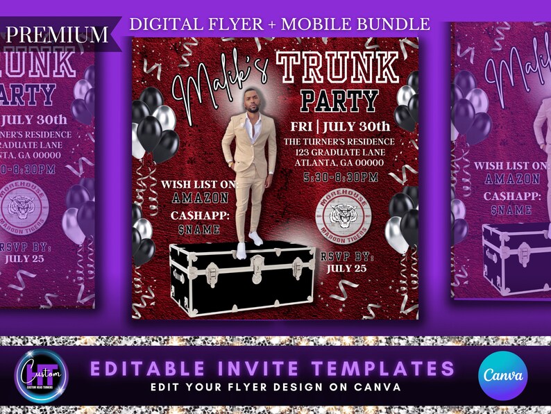 Trunk Party Canva Template (MAROON), Premade Flyer, Social Media Flyer ...
