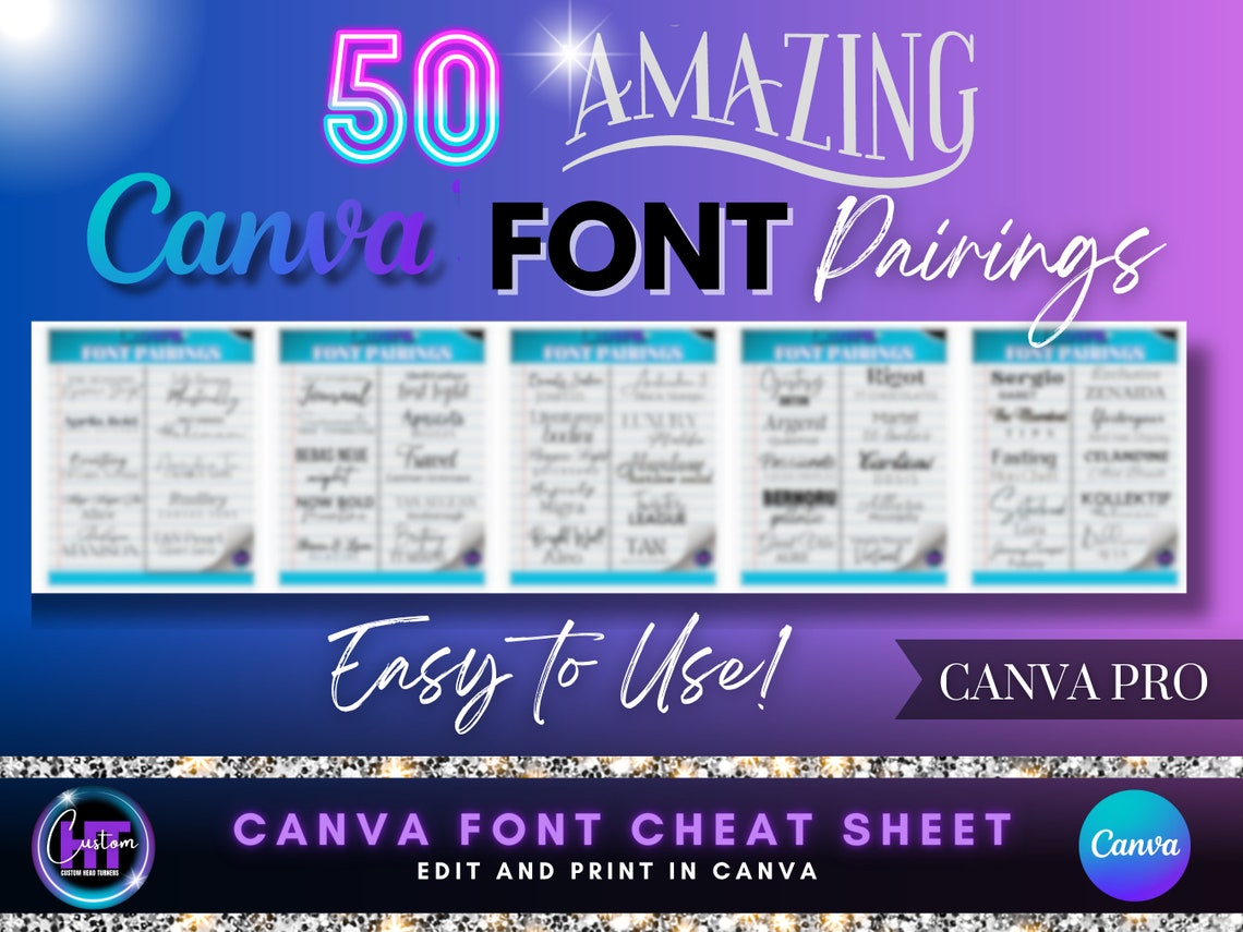 Canva Font Cheat Sheet 50 Font Combinations Pairings 100 - Etsy Canada