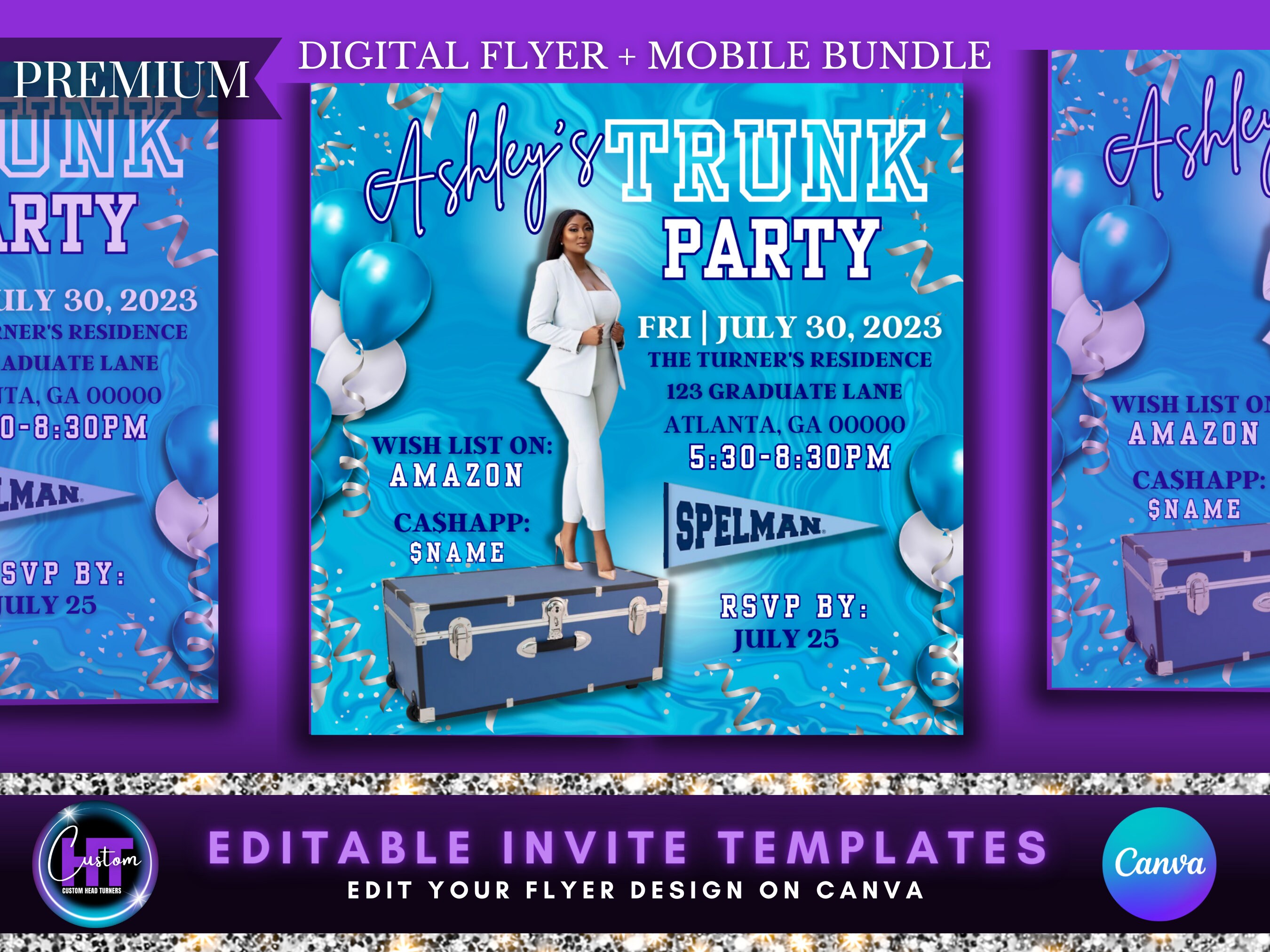 Trunk Party Canva Template (BLUE), Premade Flyer, Social Media Flyer ...