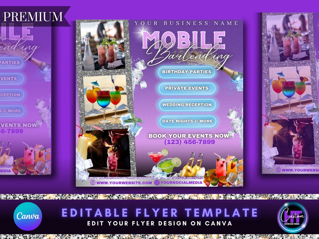 Mobile Bartending Flyer DIY Canva Flyer Template, Mixologist, Premade ...