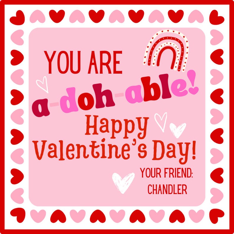 Playdough Valentine's Day Tag, Valentine's Gift Label, A-doh-able, Kids ...