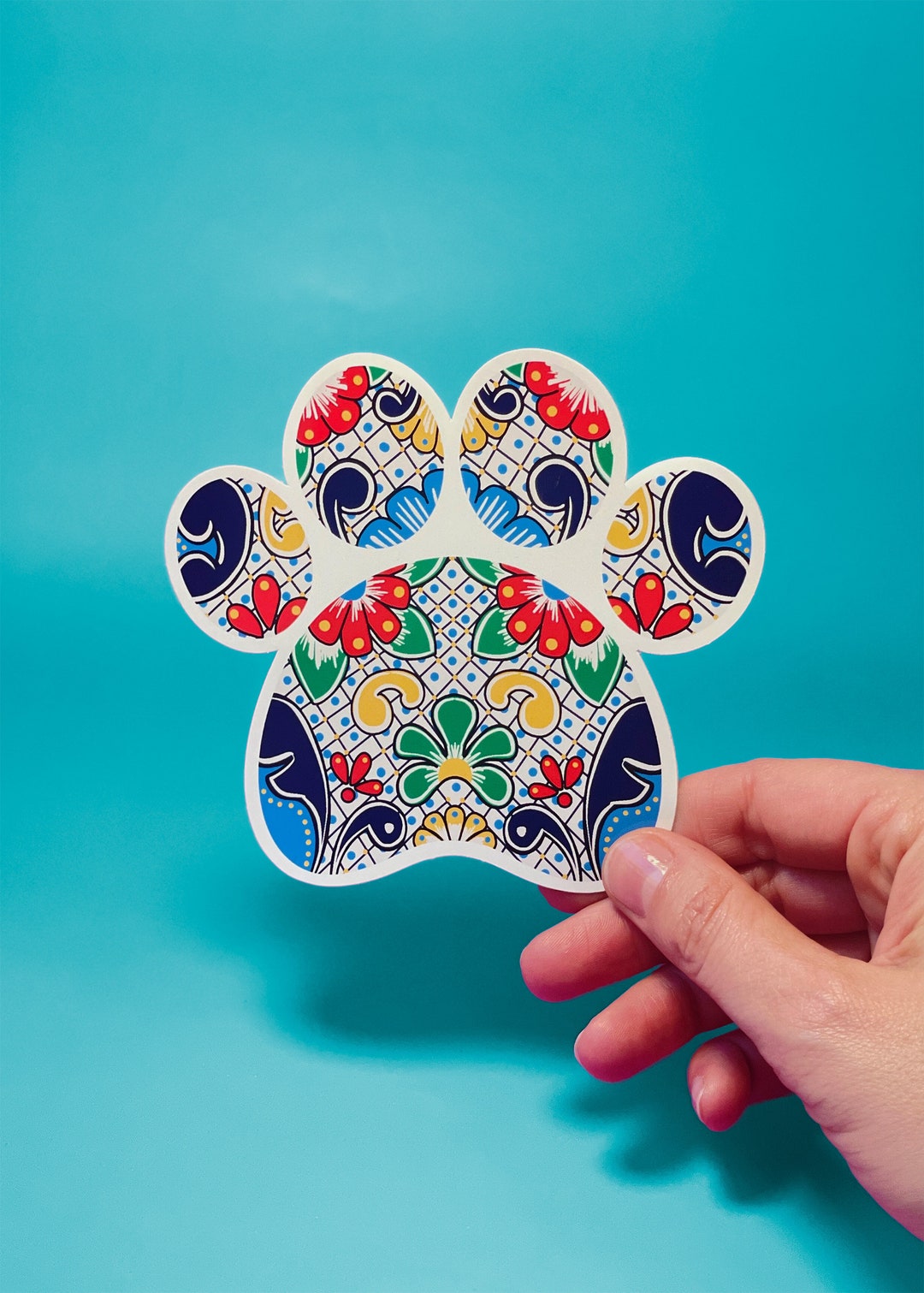 Dog Paw Sticker, Spanish Talavera Pottery Design, Bumper Sticker ...