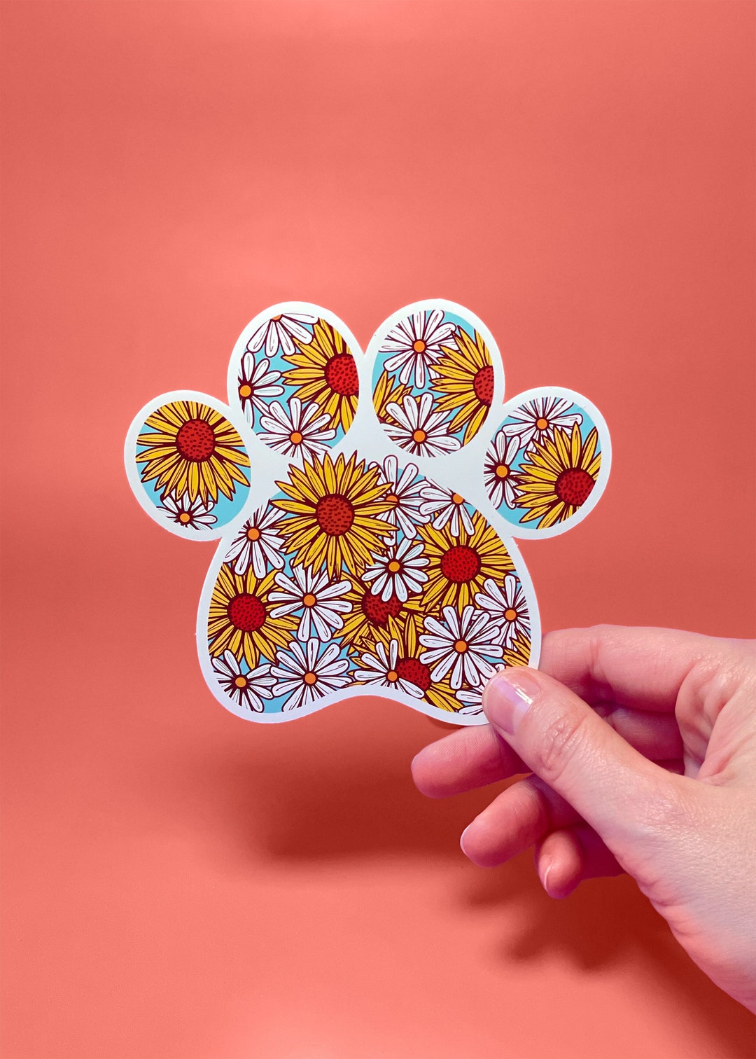 Sunflower and Daisies Dog Paw Sticker for Car Bumper Sticker ...