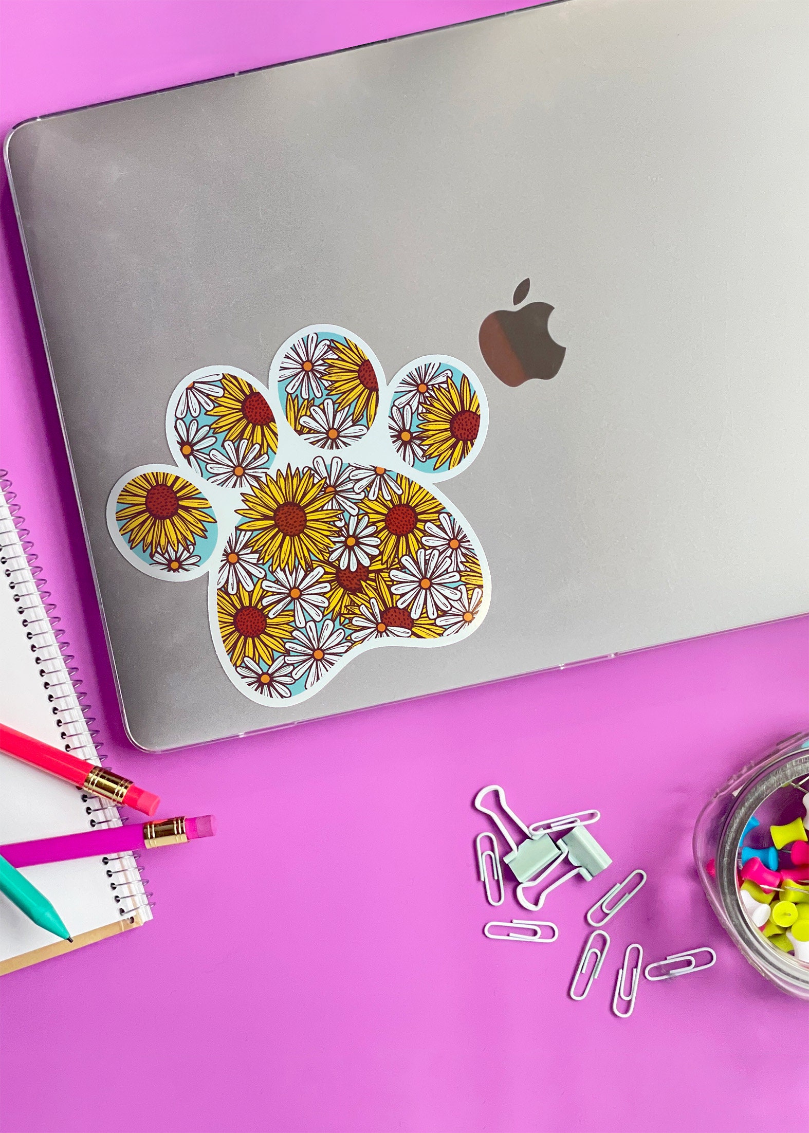 Sunflower and Daisies Dog Paw Sticker for Car Bumper Sticker ...