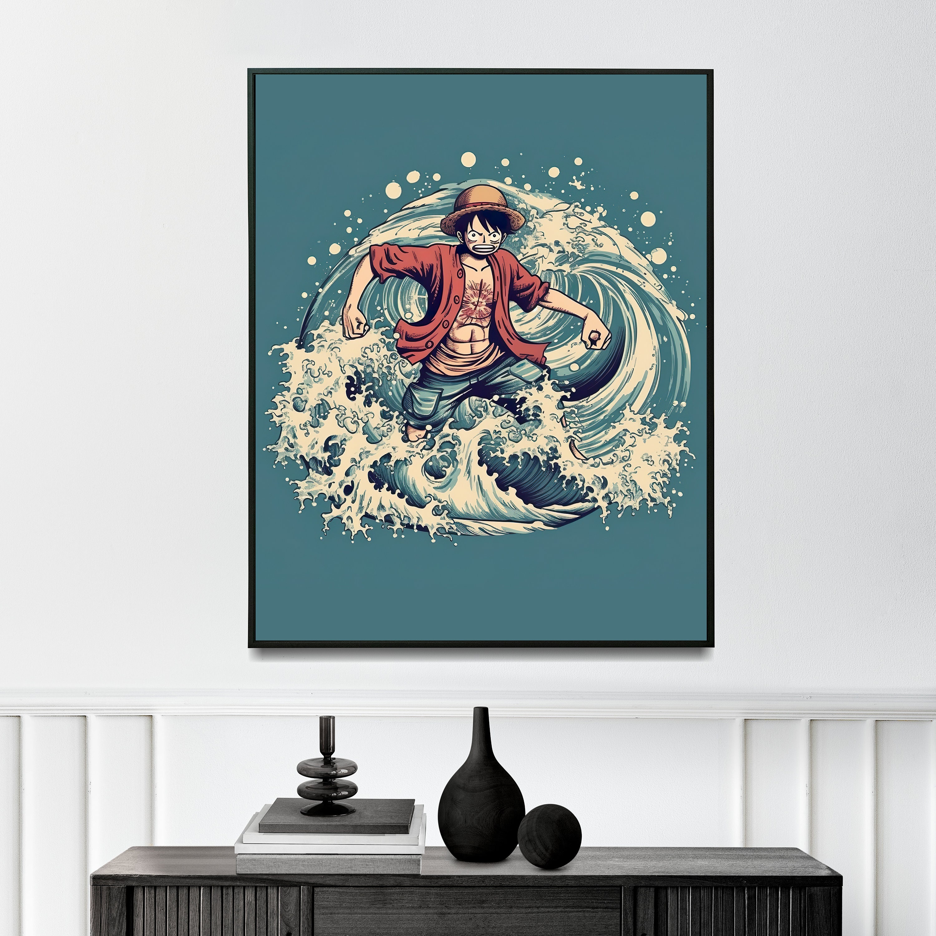 Luffy From One Piece in Japanese the Great Wave off Kanagawa Style ...