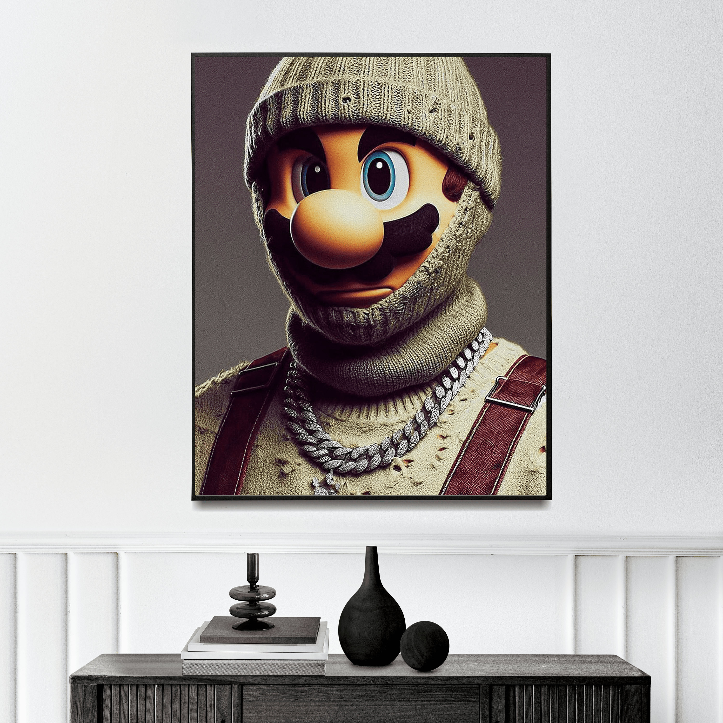 Modern Mario With Iced Out Chain Wall Art - Etsy