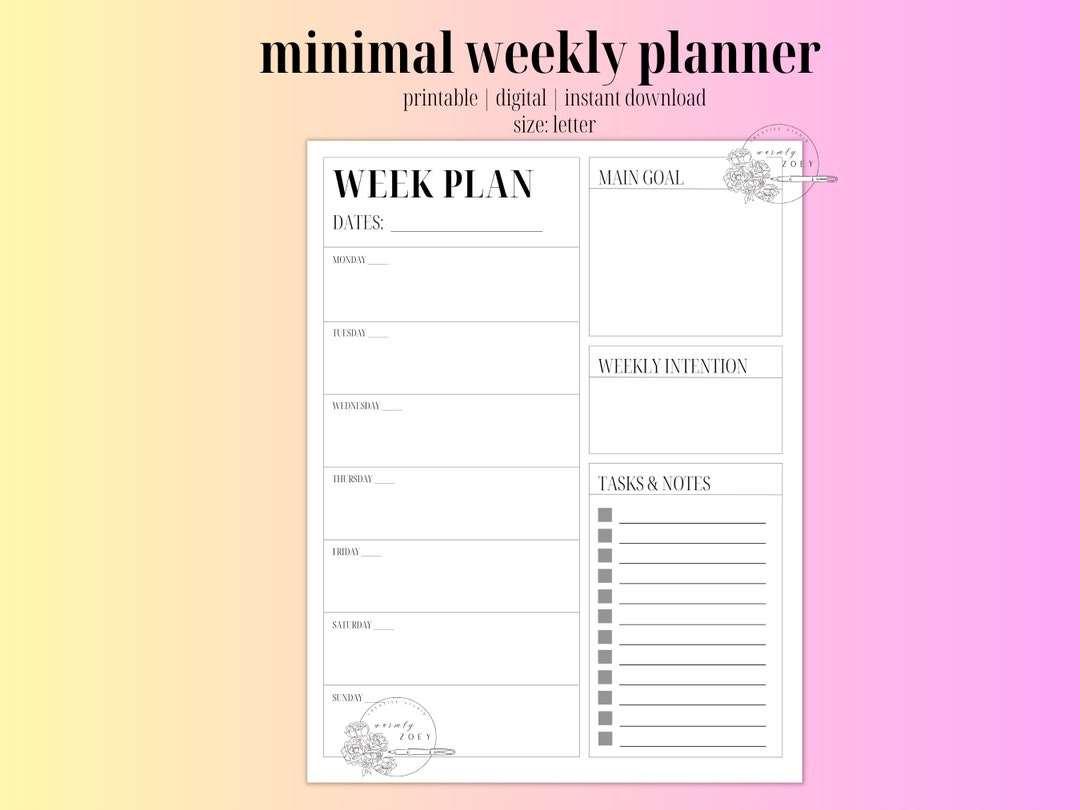 ERICA WEEKLY PLANNER || Weekly Planner Pdf,minimal Weekly Planner ...