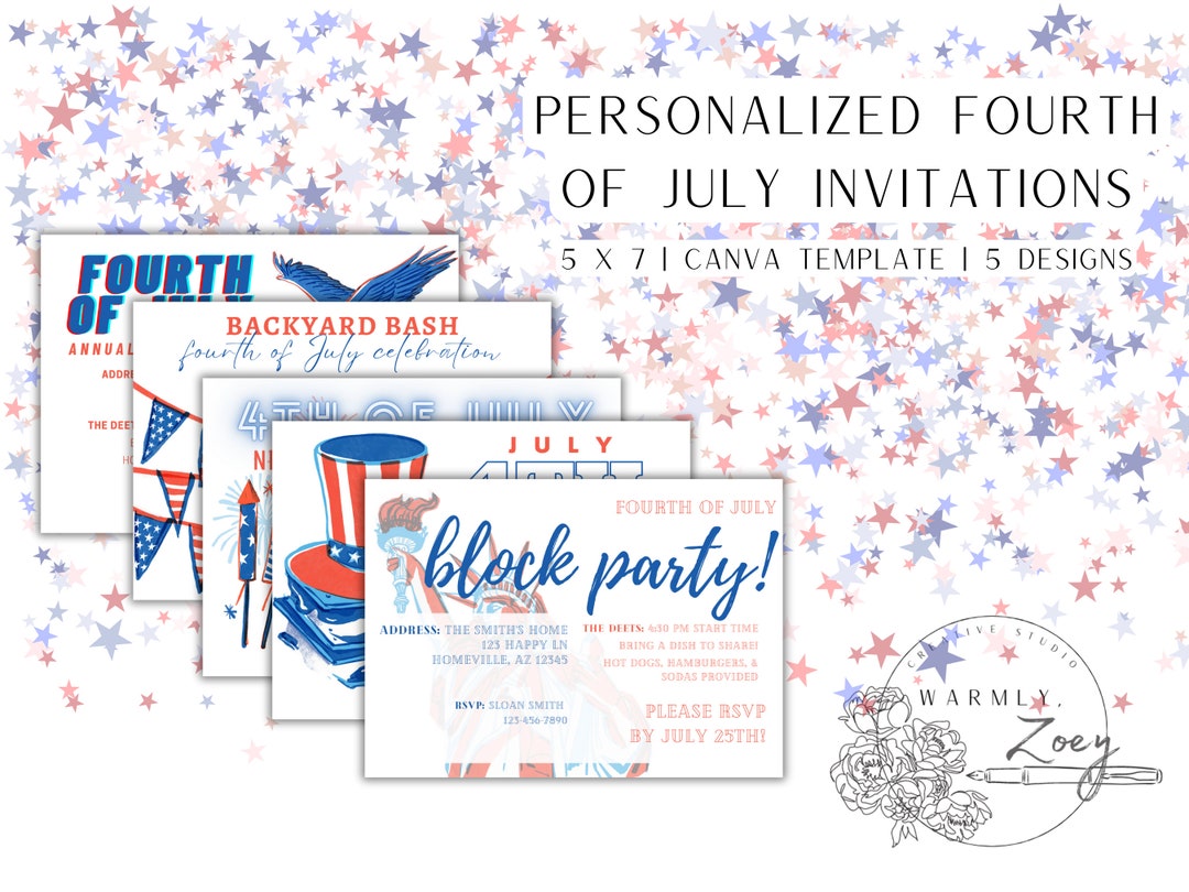 Fourth of July Invitations || Personalized Party Invitations, Editable ...