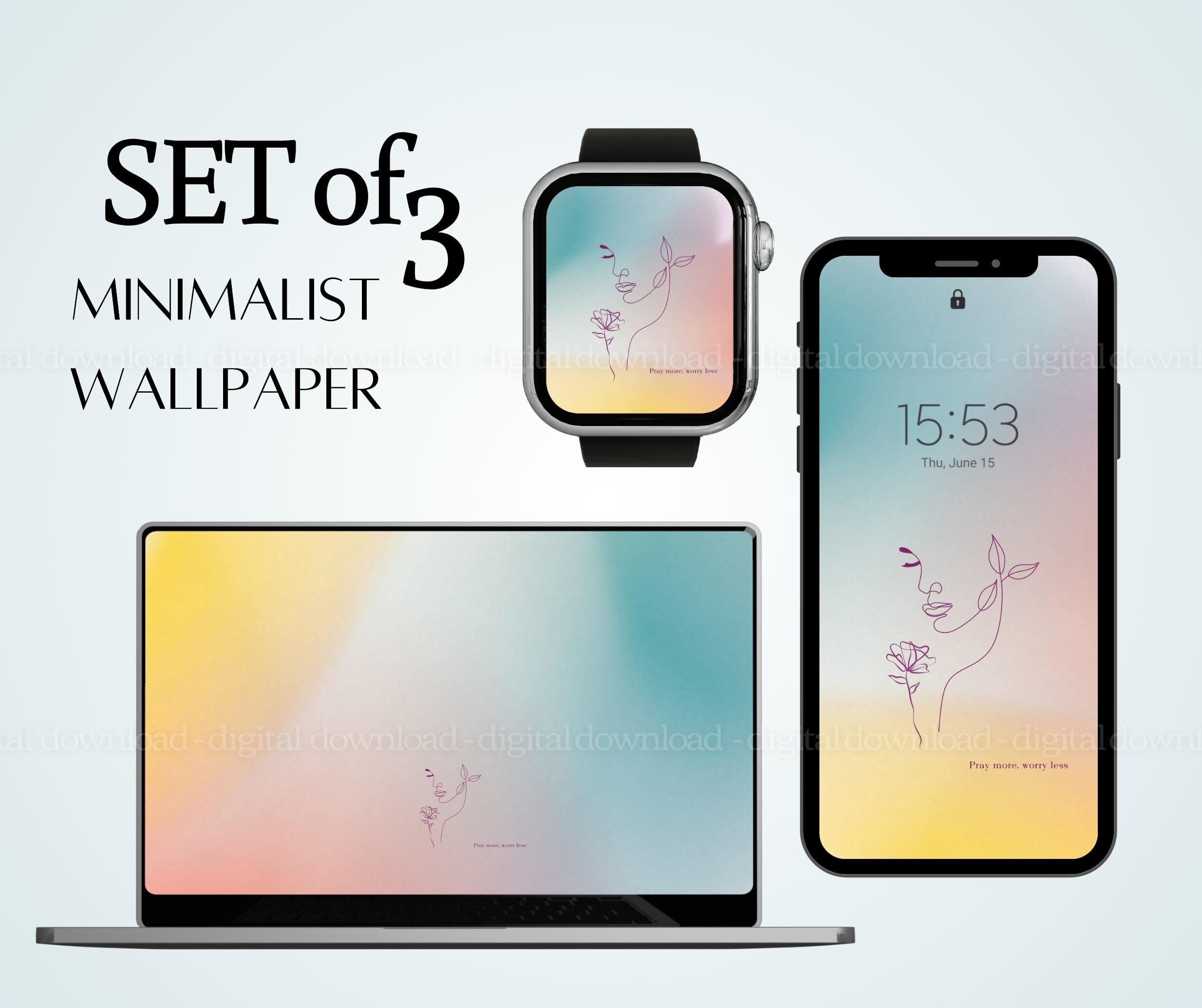 Line Art Woman Face Wallpaper Set Phone, Desktop, Watch. Pray ...