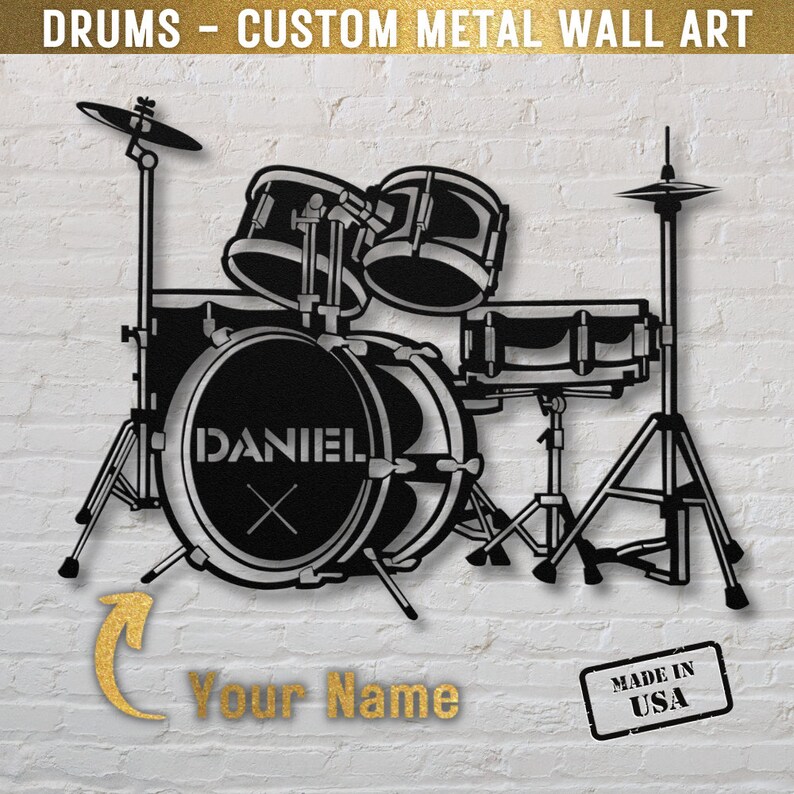 Drum Gift Personalized Wall Art | Custom Metal Art for Drummer Name ...
