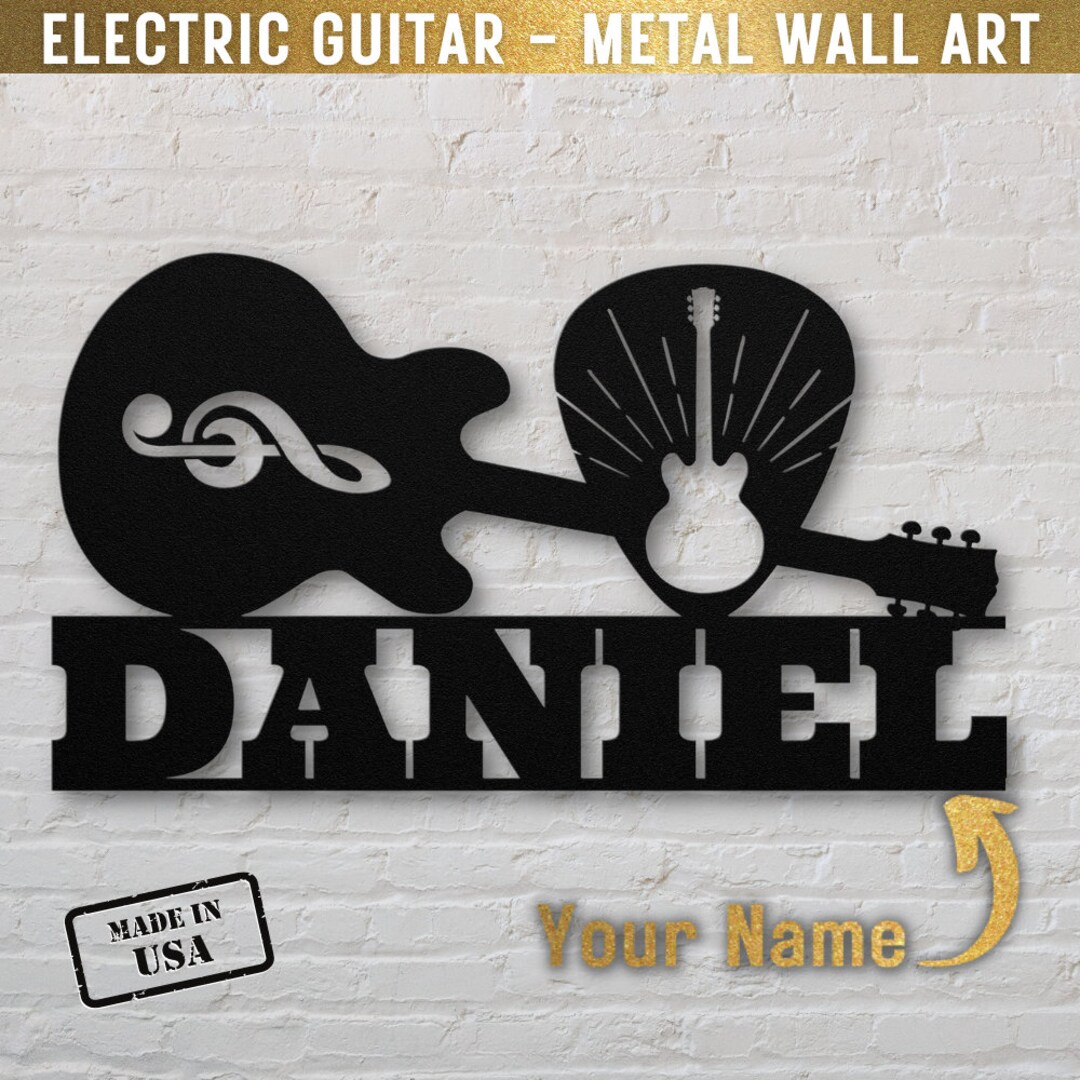 Guitar Wall Sign With Pick and Custom Name Custom Metal Wall - Etsy