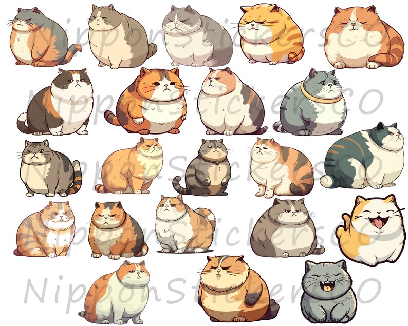 50 Chubby Chibi Cats SVG PNG EPS Clipart Bundle Cute - Etsy