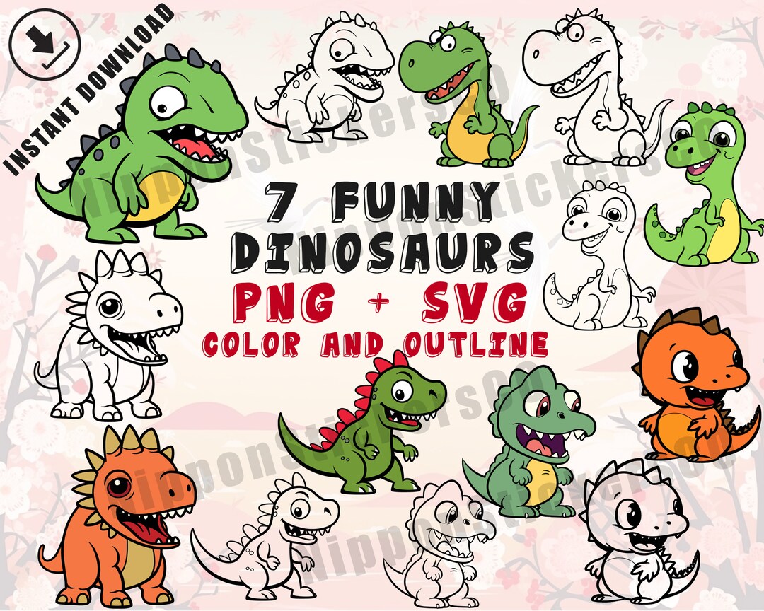 7 Funny Dinosaur SVG Bundle T-rex Stegosaurus Triceratops - Etsy