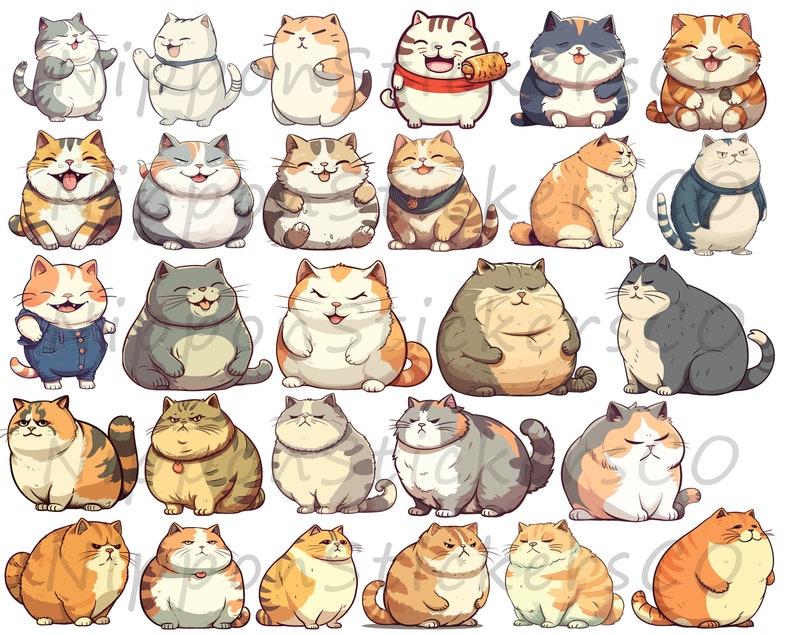 50 Chubby Chibi Cats SVG PNG EPS Clipart Bundle Cute - Etsy