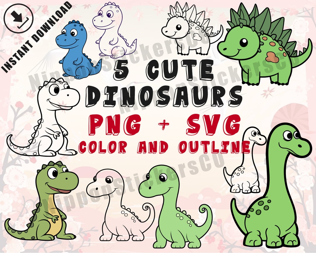 5 Cute Dinosaurs SVG Layered Bundle T-rex Stegosaurus Triceratops Cut ...