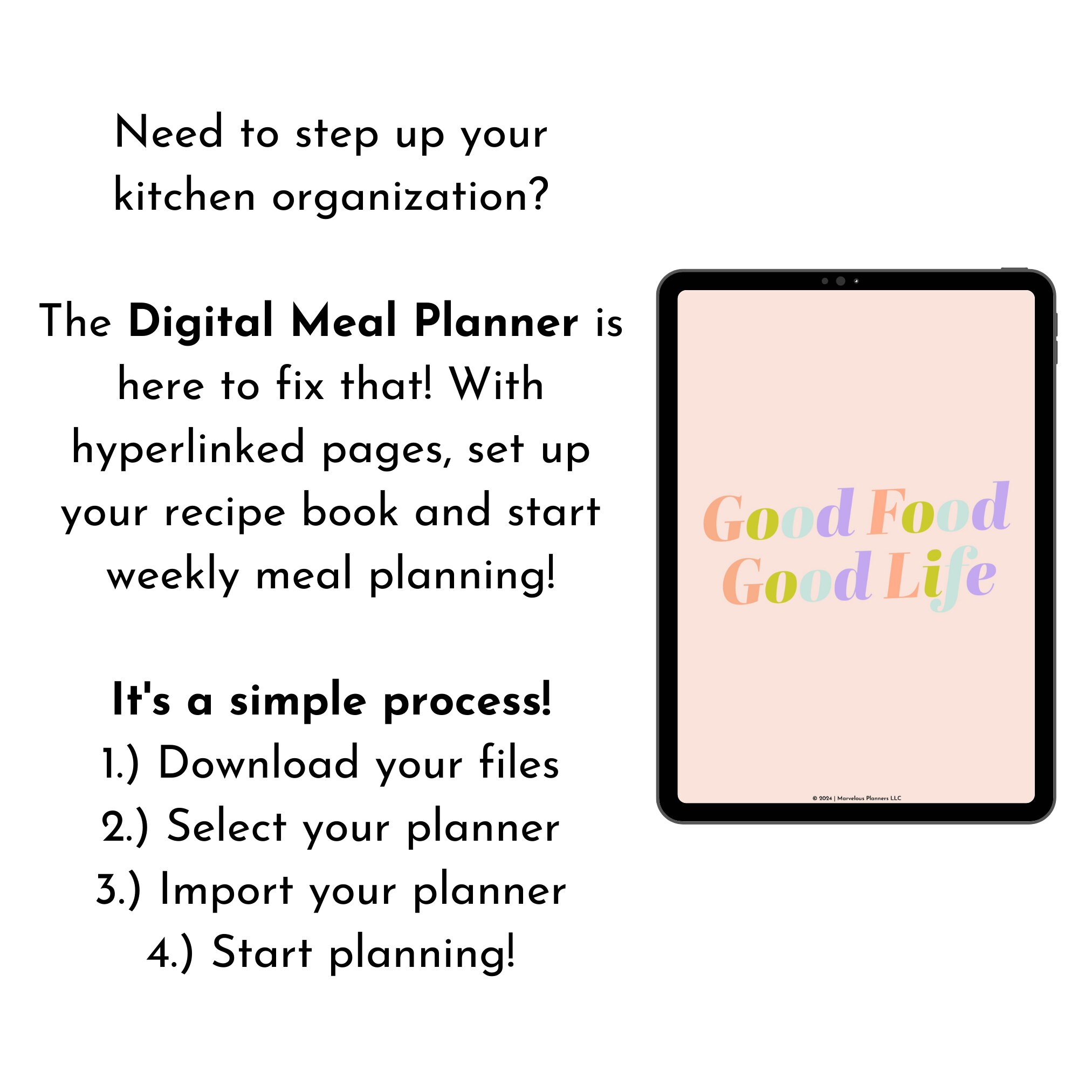 Digital Meal Planner Recipe Book Weekly Meal Planner Digital Kitchen ...