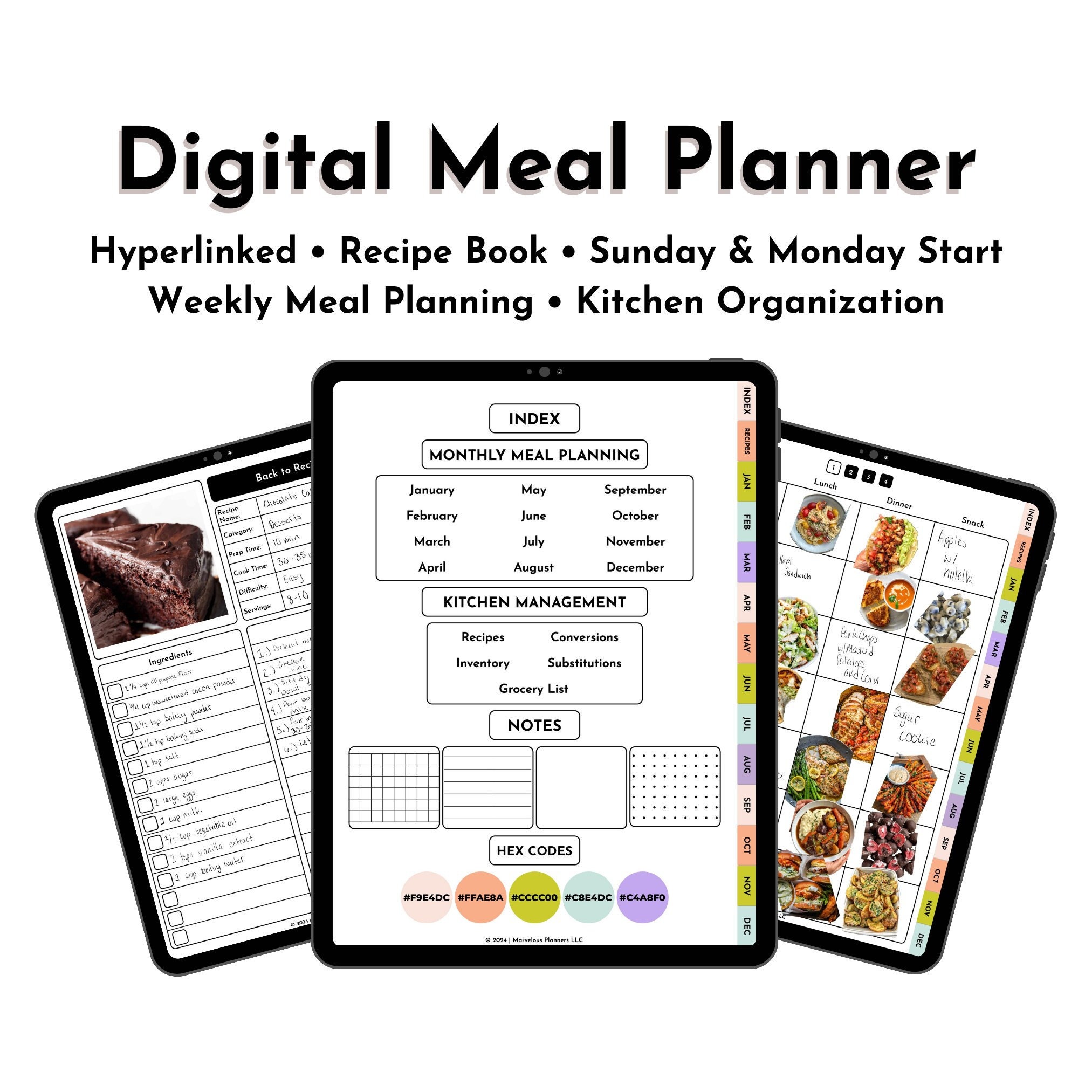Digital Meal Planner Recipe Book Weekly Meal Planner Digital Kitchen Organizer Meal Prep Kitchen ...