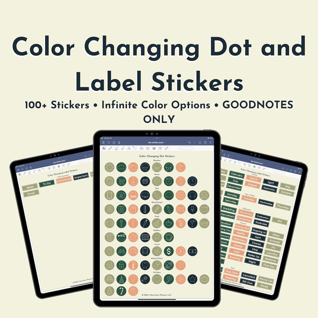 Color Changing Dot Stickers for Goodnotes Digital Dot Stickers Color ...