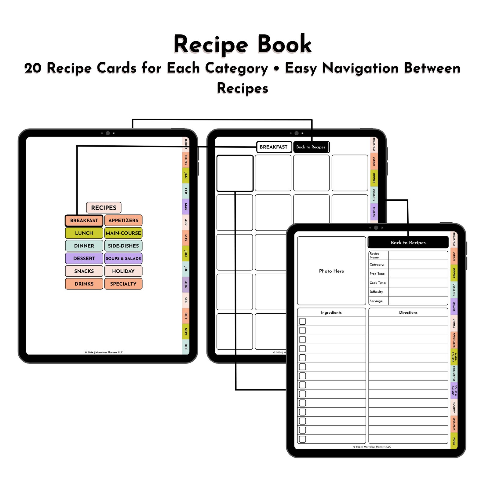 Digital Meal Planner Recipe Book Weekly Meal Planner Digital Kitchen ...