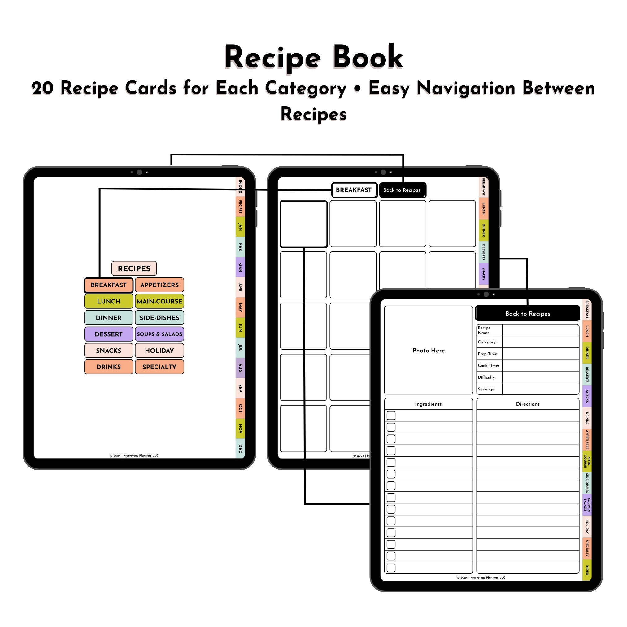 Digital Meal Planner Recipe Book Weekly Meal Planner Digital Kitchen ...