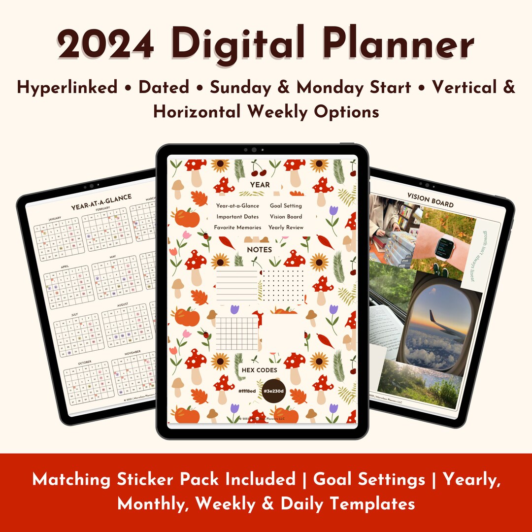 Dated Mushroom Planner 2024 Digital Mushroom Planner Cottagecore ...