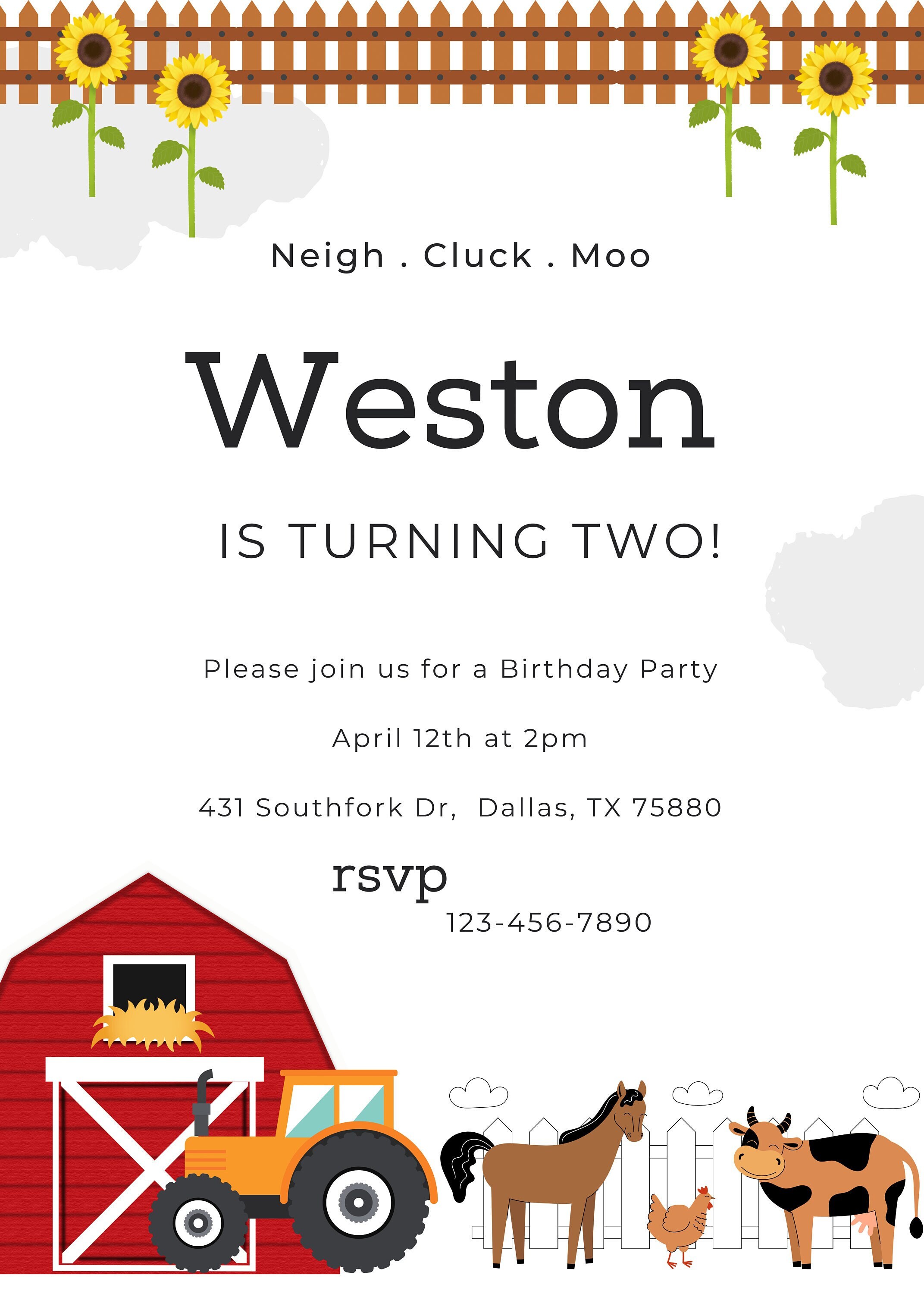 5x7 Rectangle Farm Theme Birthday Invitation Digital - Etsy