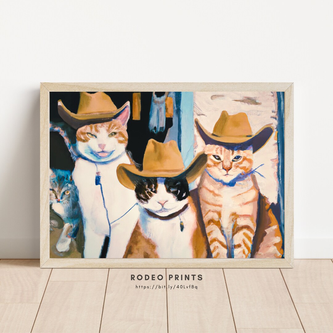 Cowboy Cat Gang Print Retro Western Cat Print Vintage Oil Painting ...