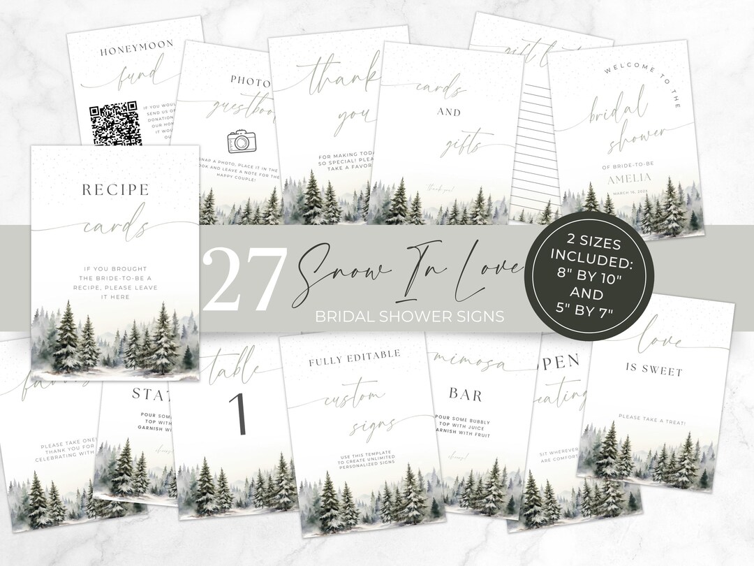 Snow in Love Bridal Shower Sign Bundle. Editable Winter Wonderland ...