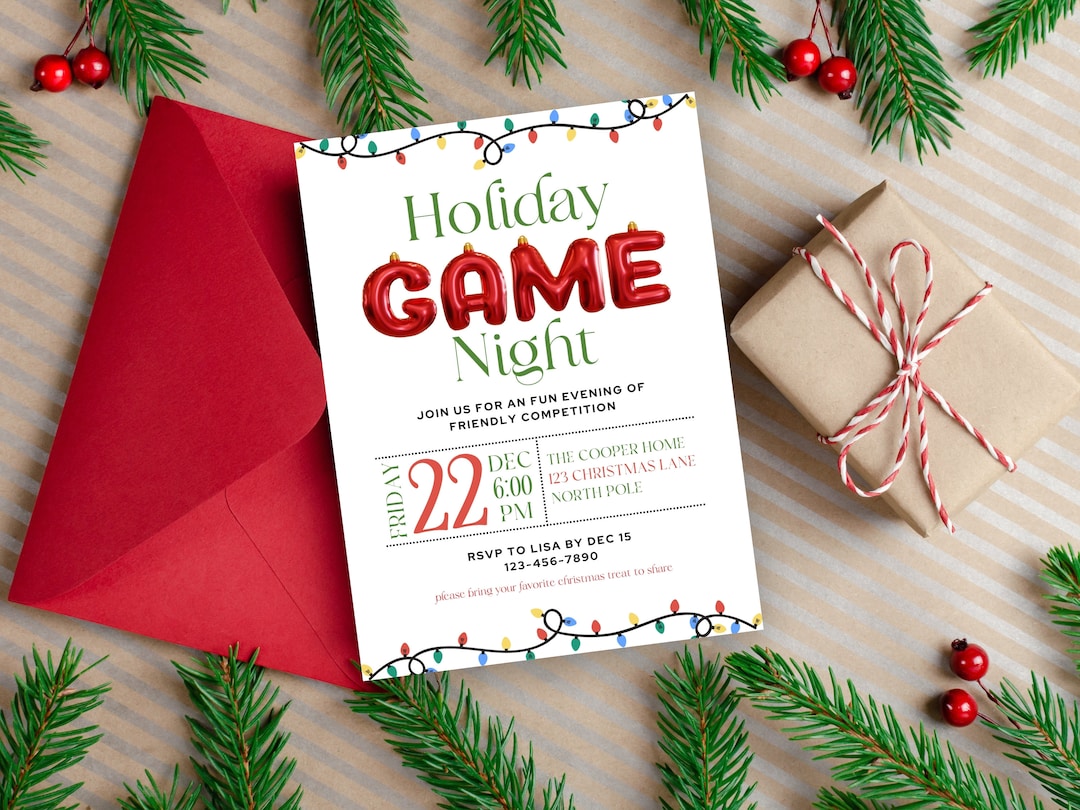 Holiday Game Night Invitation Christmas. Family or Work Editable ...