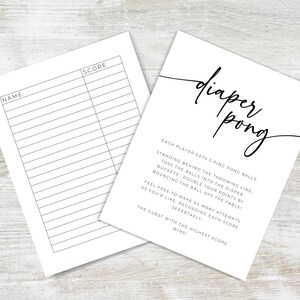 Diaper Pong Baby Shower Game. Sign and Score Card. Minimalist Baby ...