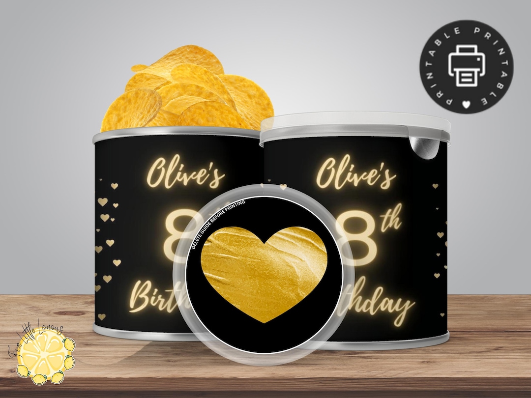 Editable Pringles Label. Girl Birthday Party. Black and Gold Heart ...