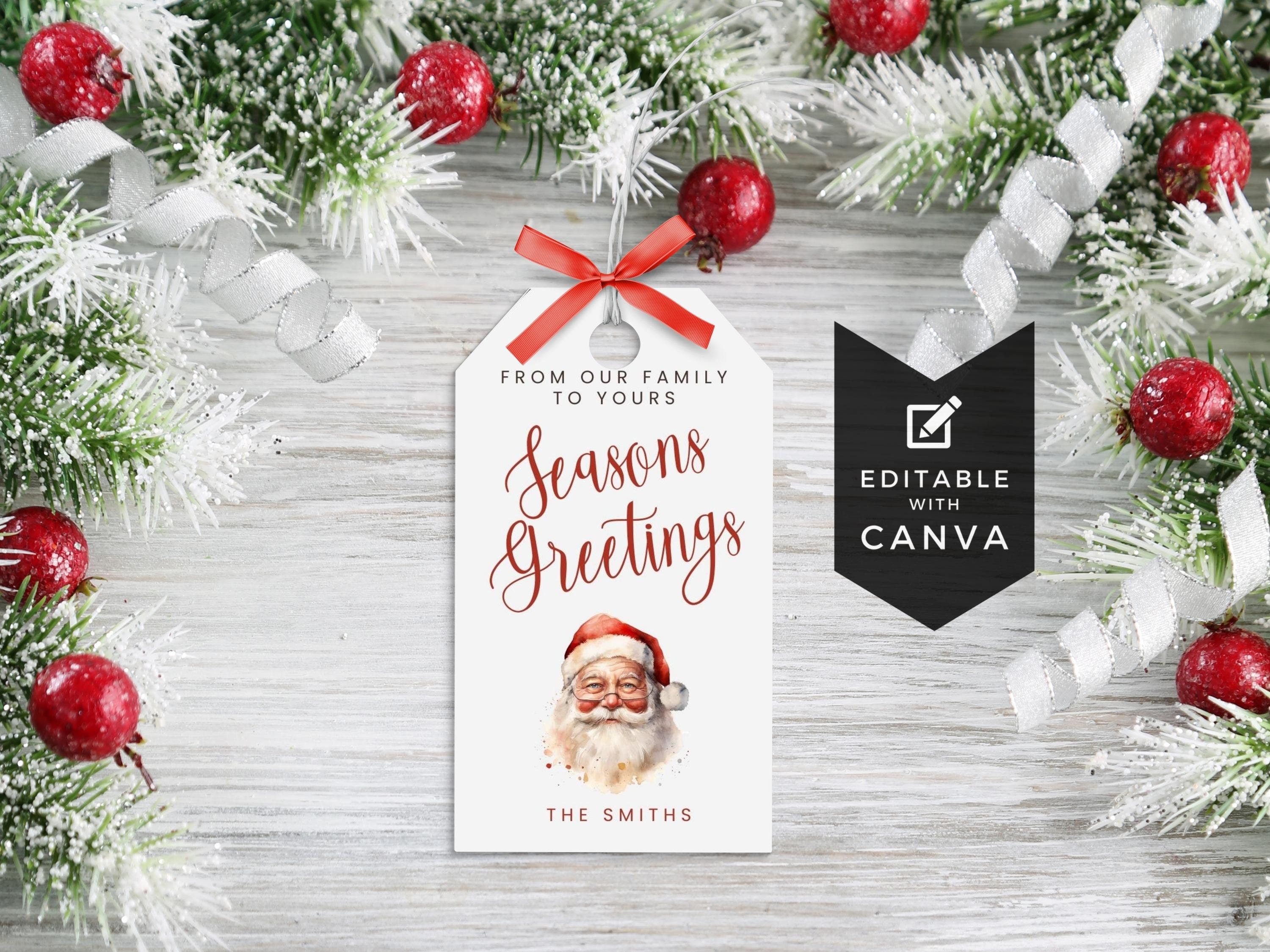 Christmas Printable Gift Tags With Santa Claus. Seasons Greetings ...