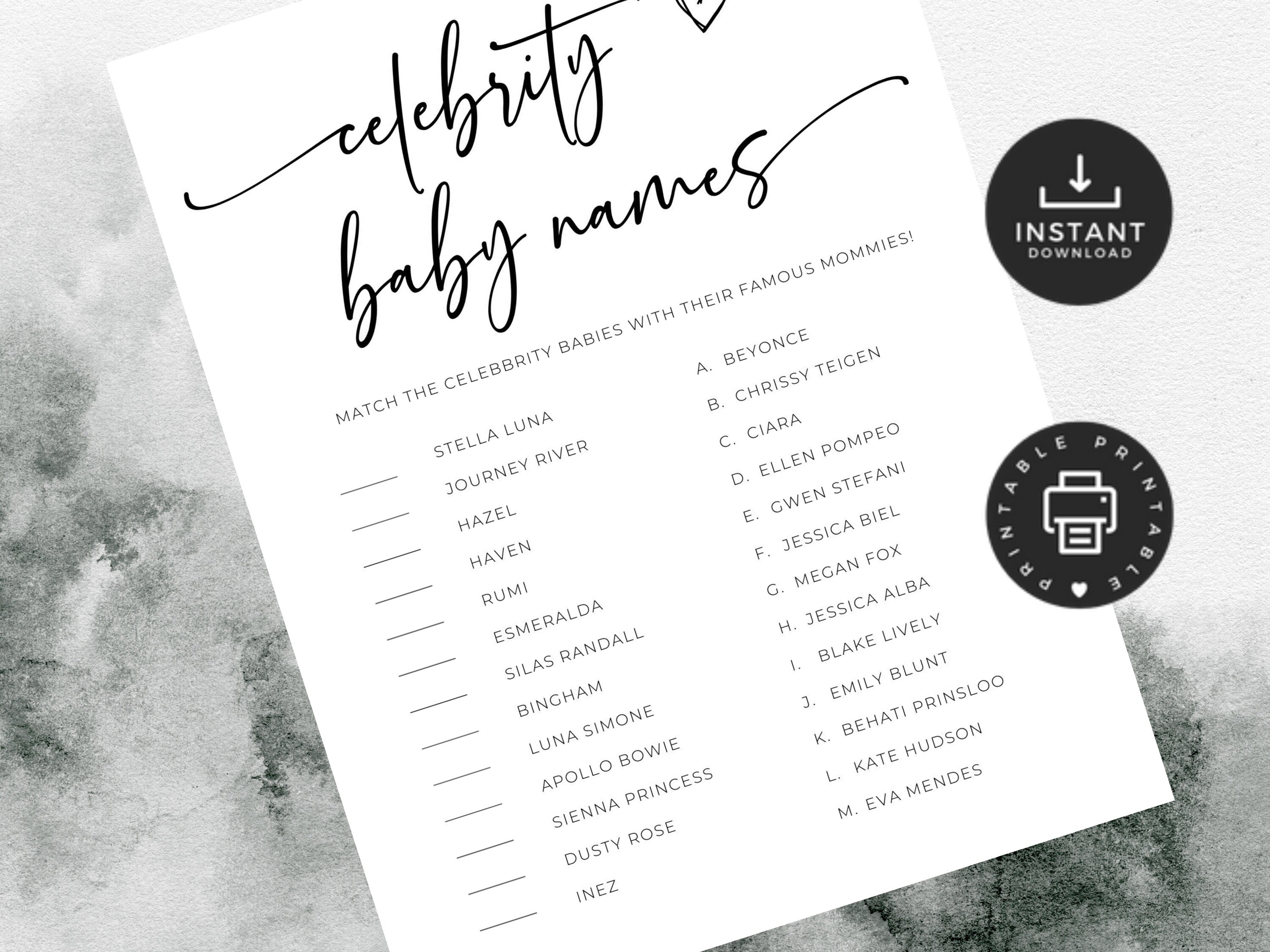 Celebrity Baby Name Game. Printable Minimalist Baby Shower Game ...
