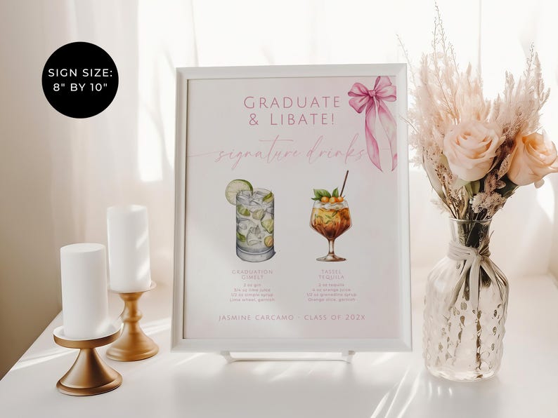 Pink Bow Graduation Signature Drink Template. Coquette Grad Party ...