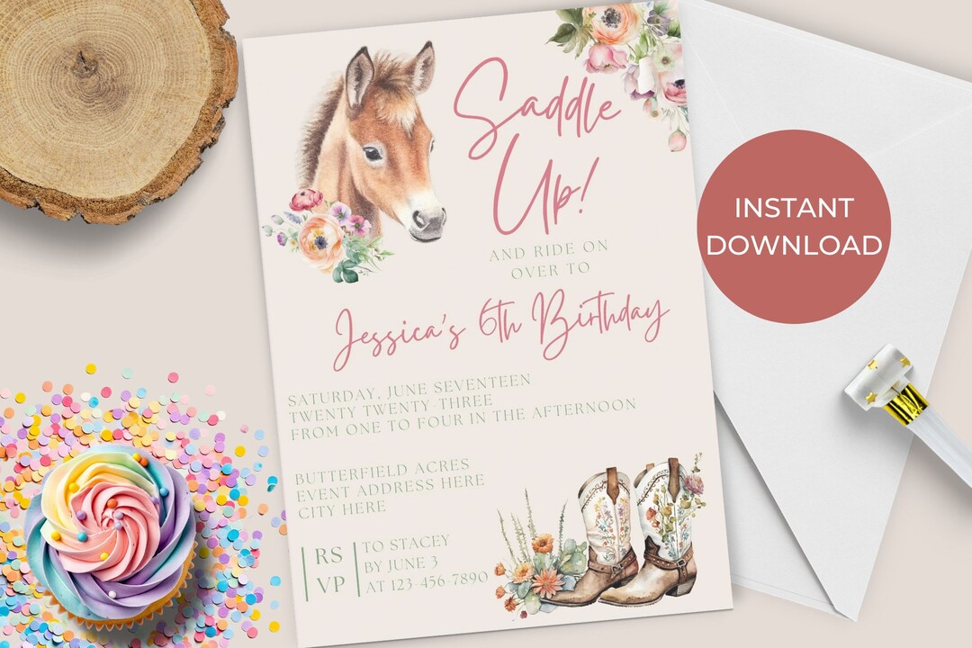 Girls Horse Birthday Invitation. Cowgirl Birthday Party. Horse Lover ...