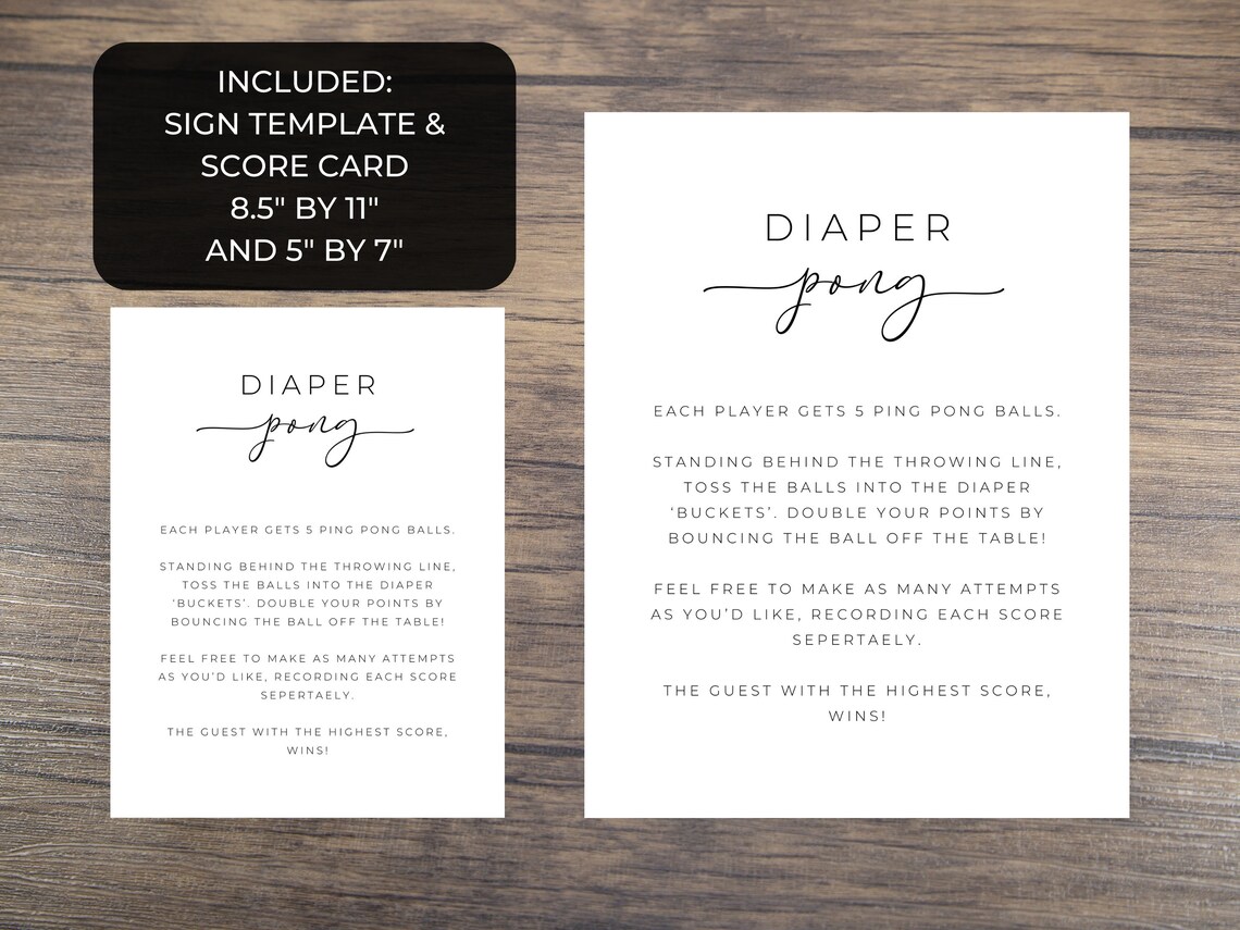 Baby Shower Diaper Pong. Sign & Score Card. Minimalist Baby Shower ...
