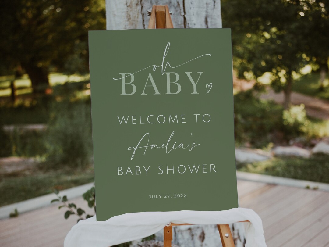 Oh Baby Welcome Sign Sage Green. Baby Shower Welcome Poster. Modern ...