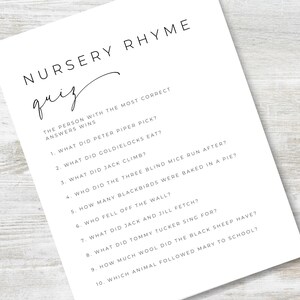 Baby Shower Nursery Rhyme Quiz. Printable Baby Game. Answer Key. Gender ...