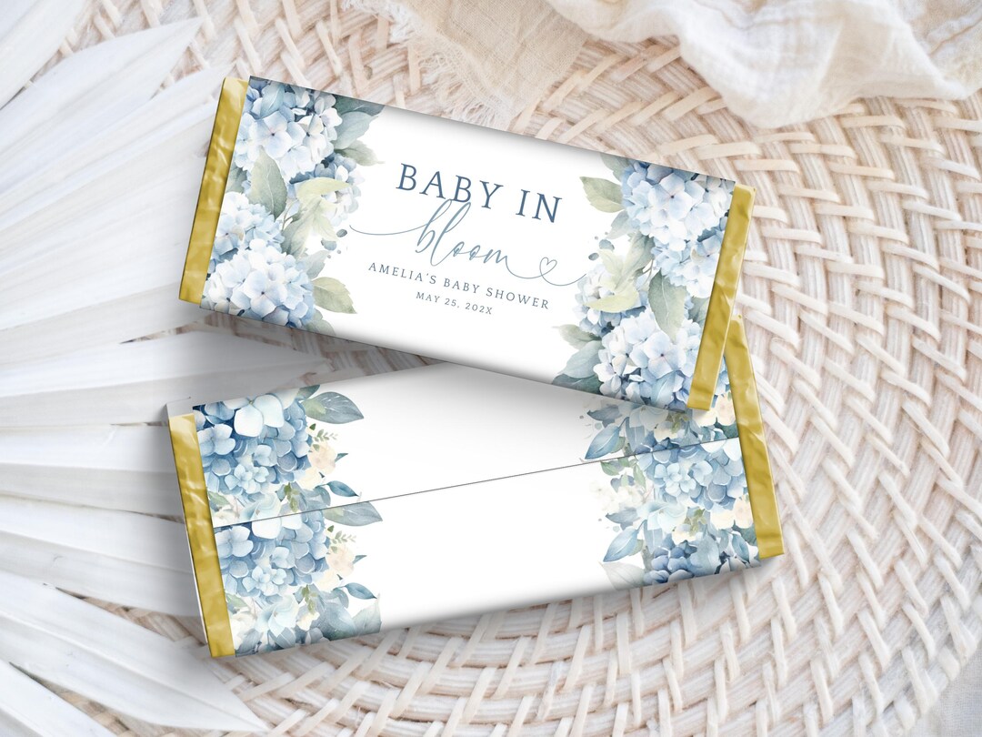 Blue Baby in Bloom Favor. Chocolate Bar Wrapper Template. Dusty Blue ...