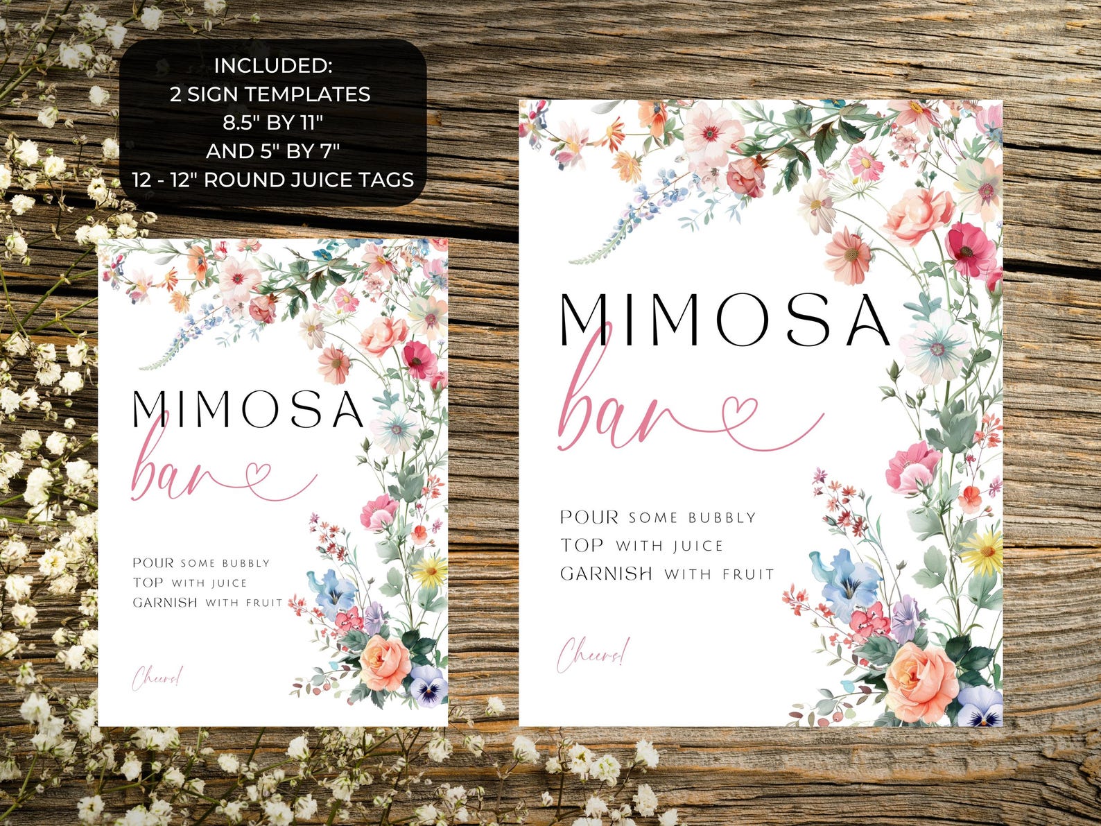 Mimosa Bar Love in Bloom. Editable Colorful Florals Bridal Shower ...
